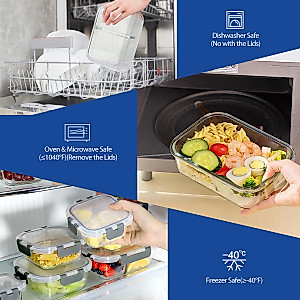 42pcs Glass Food Storage Containers with Lids Set, 21 Containers & 21 Lids Include One 2 Compartments Glass Meal Prep Containers with Snap Locking Lids Set, Leak Proof Lunch Containers BPA-Free,Grey