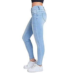 YMI Women’s Mid Rise Skinny Jeans, Wannabettabutt, Sustainably Made, Zip Fly, 3-Button, Fitted, Trendy, Butt-Lifting Stretchy Denim, Mid Waisted Jean, Full Length