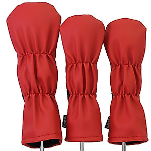 Majek Retro Golf Headcovers Red with White and Blue Stripe Vintage Leather Style 1 3 5 Driver and Fairway Head Covers Fits 460cc Drivers Classic Look