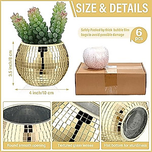 6 Pieces Disco Ball Flower Vase Mirror Disco Ball Glass Vase Disco Ball Planter Candle Holder Glass Vase Bulk for Wedding Centerpieces Bedroom Kitchen Office Decoration Birthday (Gold,3 x 4 Inch)