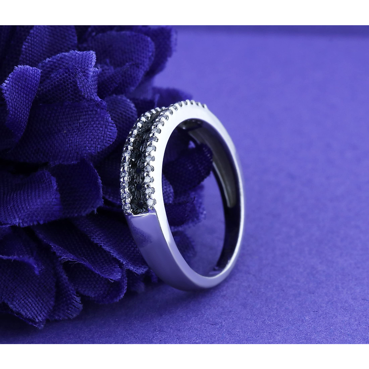 Dazzlingrock Collection 0.25 Carat (Cttw) Sterling Silver Black & White Diamond Women Anniversary Stackable Ring, Size 8