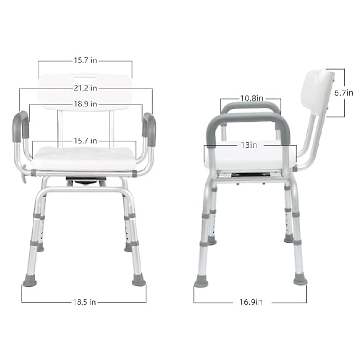 PETKABOO 360 Degree Shower Chair Swivel,Portable Seat with Armrests and Back, Adjustable Height Seat for Bathtub (White1)