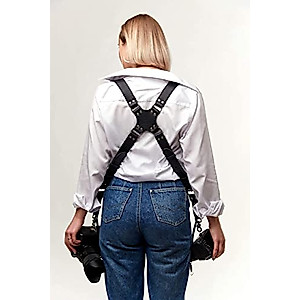 Camera Strap Accessories for Two-Cameras – Dual Shoulder Leather Harness – Multi Camera Gear for DSLR/SLR Black ProInStyle strap by Coiro