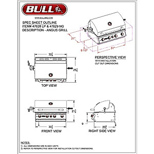 Bull Outdoor Products BBQ 47629 Angus 75,000 BTU Grill Head, Natural Gas