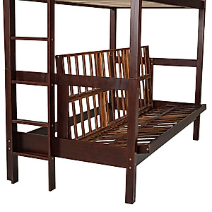 Harper & Bright Designs Twin Over Futon Bunk Bed,Wood Futon Bunk Bed Frame,Twin Over Full Bunk Bed with Couch,Detachable Bunk Bed Futon for Kids,Teens,Espresso