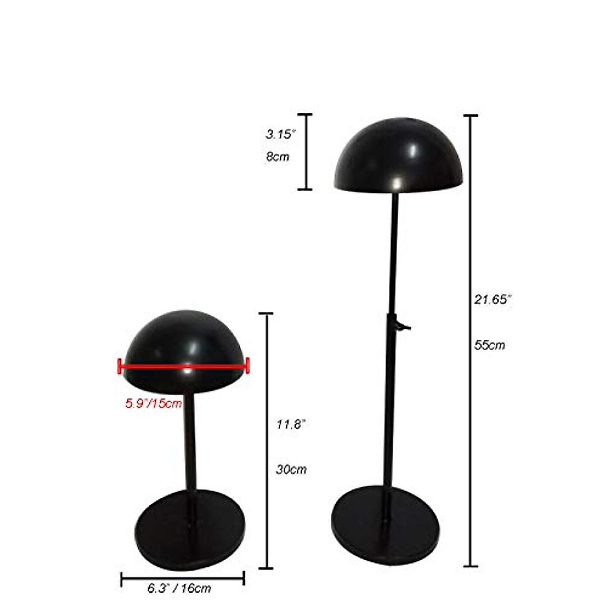 Queens 3 Pack Black Adjustable Height Hat Stand Organizer Metal Dome Shape Design Tabletop Wig Display Rack