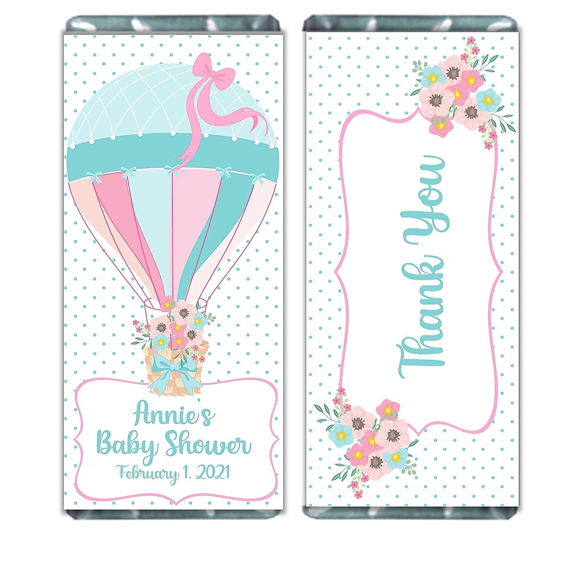 Pastel Hot Air Balloon Candy Wrappers, Personalized Chocolate Bar Labels for Party Favor, Pack of 20