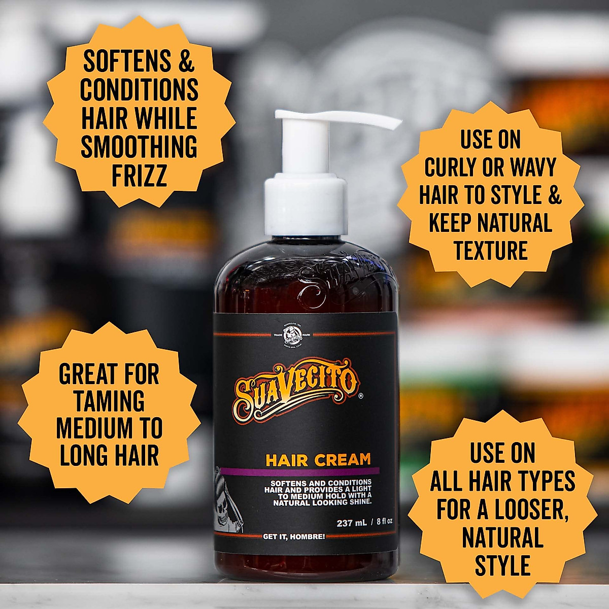 Suavecito Hair Cream Pump Bottle Medium Shine All Day Light Hold (8 oz)