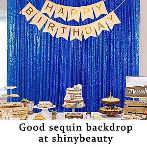 ShinyBeauty Royal Blue Sequin Backdrop Curtain 2 Panels 4FTx10FT Glitter Backdrop Set Sequin Backdrop for Baby Shower N0312