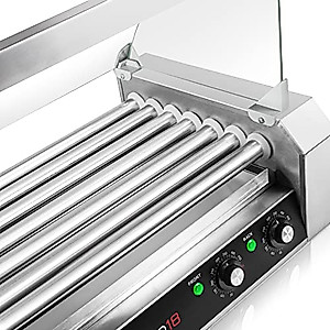 Olde Midway PRO18 Electric Grill Cooker Machine, 18 Hot Dog 7 Roller with Cover, Commercial Grade, Stainless Steel