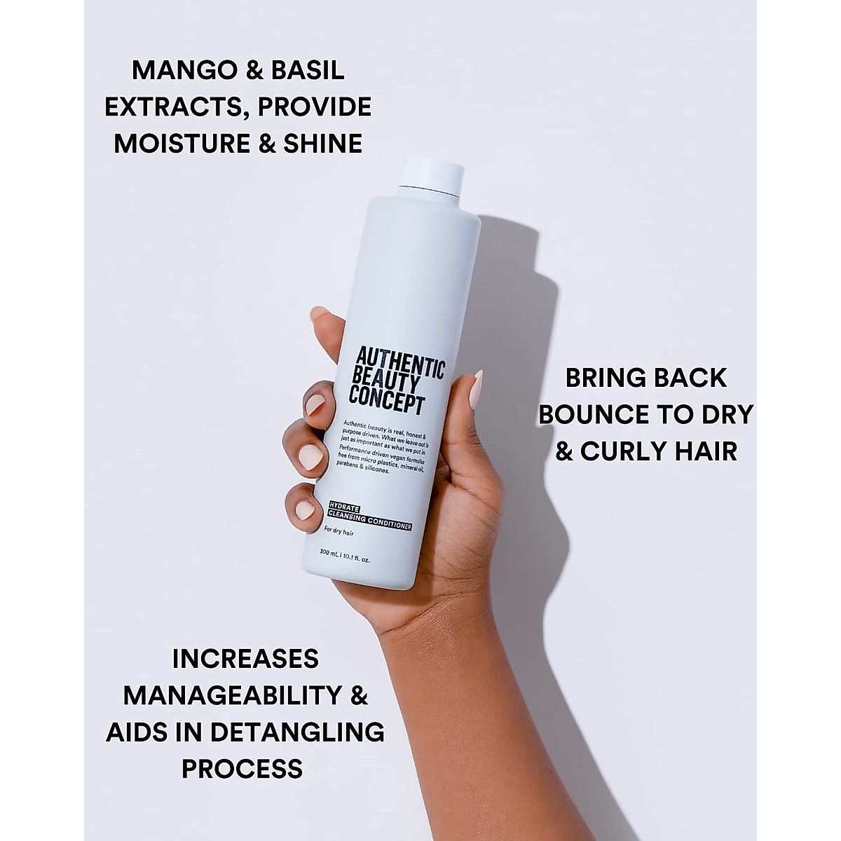 Authentic Beauty Concept Hydrate Cleansing Conditioner | Moisturizing Co-Wash | Increases Combability & Hydration | Normal To Dry or Curly Hair | Vegan & Cruelty-free | Silicone-free | 10.1 fl. oz.