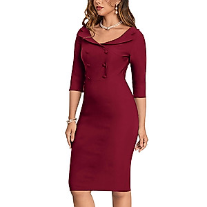 MUXXN Lady Retro 1950s Style Fashion Knee Length Wedding Long Dress for Womens (Burgundy XL)