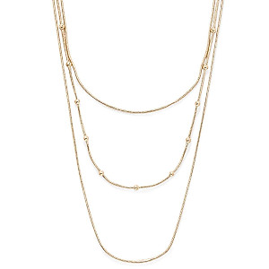 COLORFUL BLING Multilayer Choker Long Chain Tassel Pendant Necklace for Women Beads Necklace Long Bar Charm Chain Jewelry (A Gold three layer)