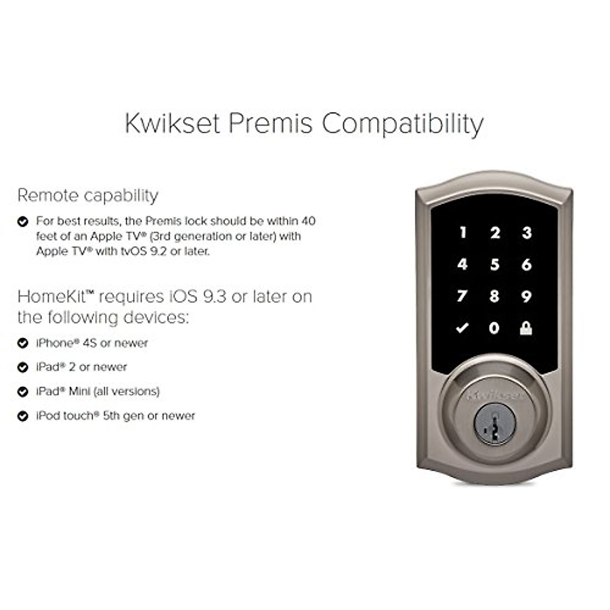 Kwikset Premis Touchscreen Smart Lock Electronic Deadbolt, Works with Apple HomeKit via Apple HomePod or Apple TV, in Venetian Bronze