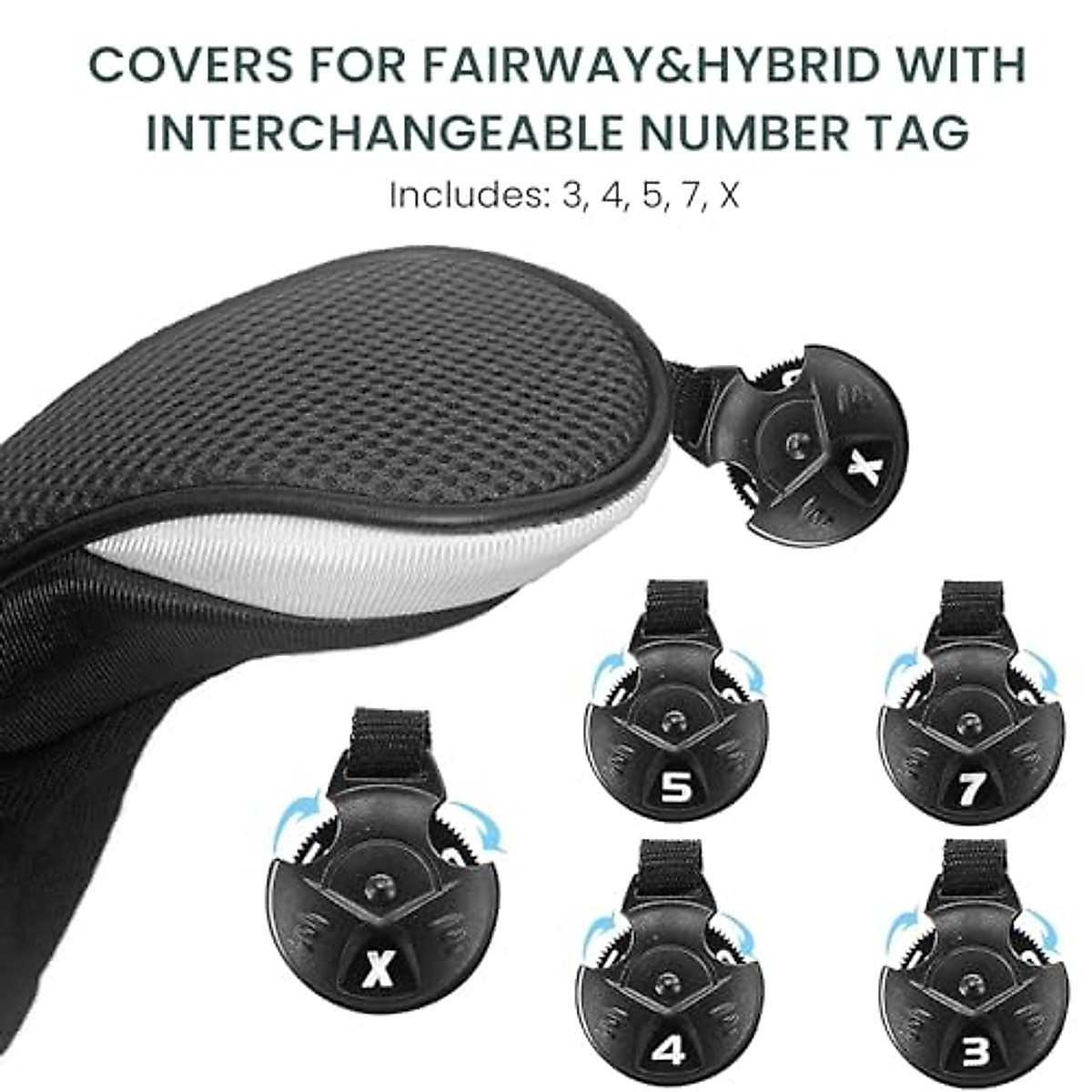 FINGER TEN Golf Club Head Covers Woods Driver Fairway Hybrid 3/4/5 Set, Headcovers Men 1 3 5 7 X Interchangeable Number Tag, Fit All Wood Clubs (3 Pack-Black(1D+1F+1H))