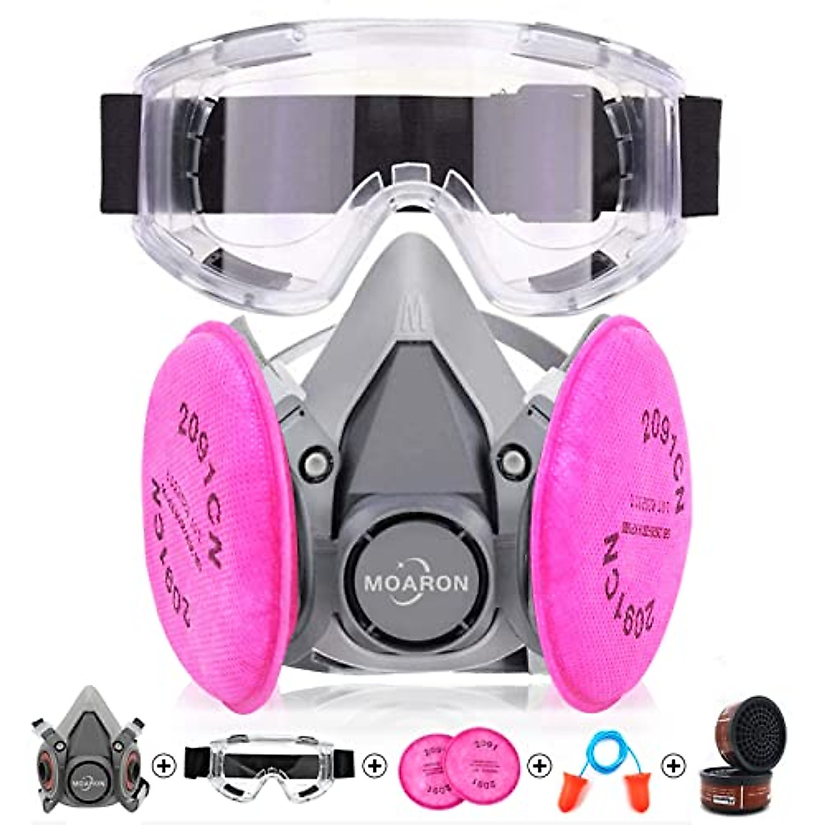 MOARON Reusable Half Facepiece, Half Facepiece with Goggle, Protection from Dust and Organic Vapors, for Painting, Sanding, Polishing, Spraying, Decorating