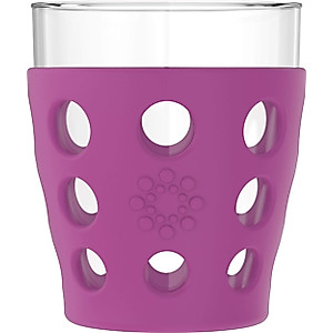 Lifefactory 10-Ounce BPA-Free Indoor/Outdoor Protective Silicone Sleeve Beverage Glass, 4 Count (Pack of 1), Orange, Grass Green, Cobalt, Huckleberry