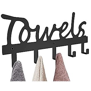Towels Rack Hanger 5 Hooks Organizer Wall Mount Holder Black Metal Rustproof and Waterproof for Bathroom Storage Rack to Hang Your Towels Robes Clothing Black Space Saving
