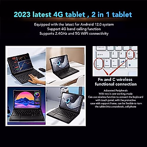 BROLEO 10.1 Inch 2 in 1 Tablet, Dual Speakers 8GB RAM 256GB ROM Octa Core CPU 100‑240V 5.0 Tablet for Travel (US Plug)