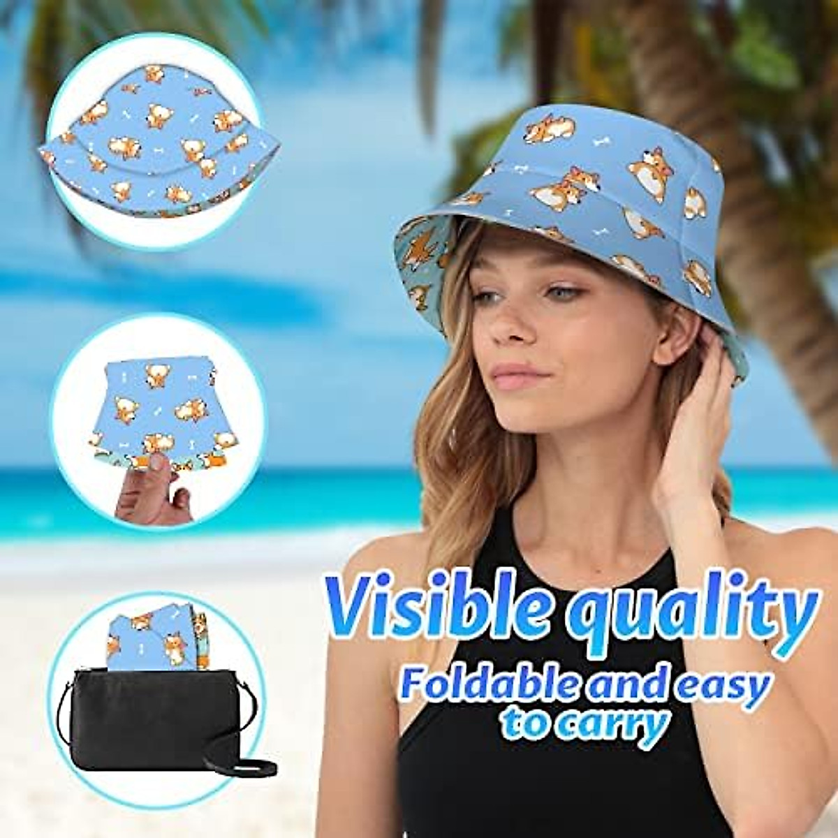 Corgi Gifts for Corgi Lovers Bucket Hat for Women Men Unisex Sun Cap Packable Outdoor Fisherman Hat Headwear