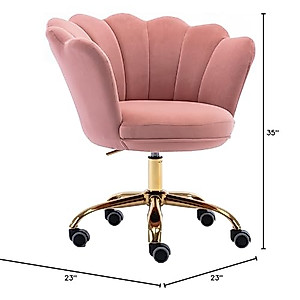 ZOBIDO Comfy Home Office Task Chair with Wheels, Cute Modern Upholstered Velvet Seashell Back Adjustable Swivel Vanity Desk Chair, for Women, for Girls, Living Room, Bedroom, (Pink)