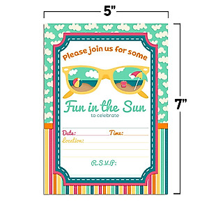 Summer Fun in the Sun Birthday Party Fill in Invitations set of Twenty with envelopes by AmandaCreation