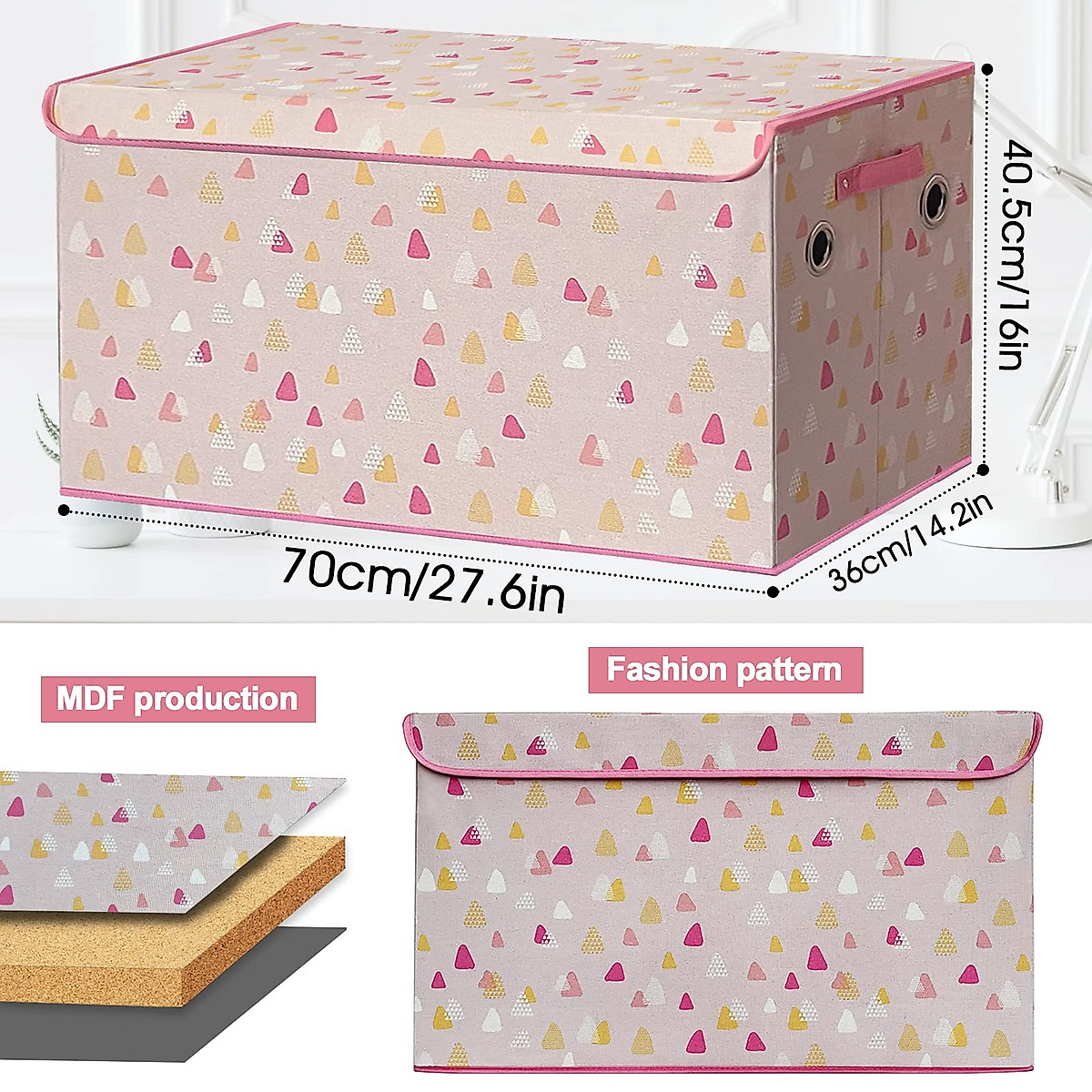 VERONLY Extra Large Toy Box Storage for Girls - Collapsible Magnetic Kids Toy Chest Boxes with Lids,Sturdy Pink Toy Bin Organizer for Closet, Nursery,Playroom,Office, MDF(106L Pink)