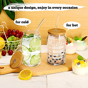 Hsei 10 Pieces Thank You Gifts Bulk Inspirational Employee 16oz Glass Cups with Lids and Straws Funny Drinking Can Shaped Glass Cups Tumbler for Employee Coworker Friends Teacher Beer Wine Iced Coffee