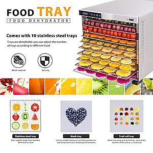 VIVOHOME Stainless Steel Electric 1000W 10 Trays Commercial Food Dehydrator Machine with Digital Timer and Temperature Control for Fruit Vegetable Meat Beef Jerky Maker