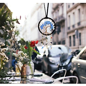 Andiker Car Rear View Mirror Hanging Accessories, Cute Tree of Life Healing Crystals Stone Car Hanging Ornament (Tree)