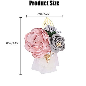 QUUPY Pink Grey Wedding Bride Wrist Corsage Wristlet Band Bridesmaid Wrist Flower Artificial Rose Faux Pearl Bracelet Hand Flower Decor for Prom Party