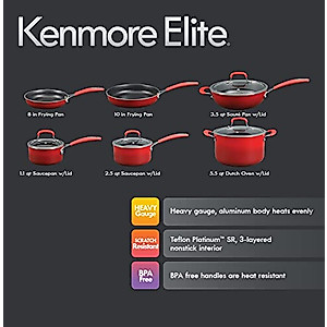 Kenmore Elite Andover Nonstick Platinum Forged Aluminum Cookware Set, 10-Piece, Red Gradient