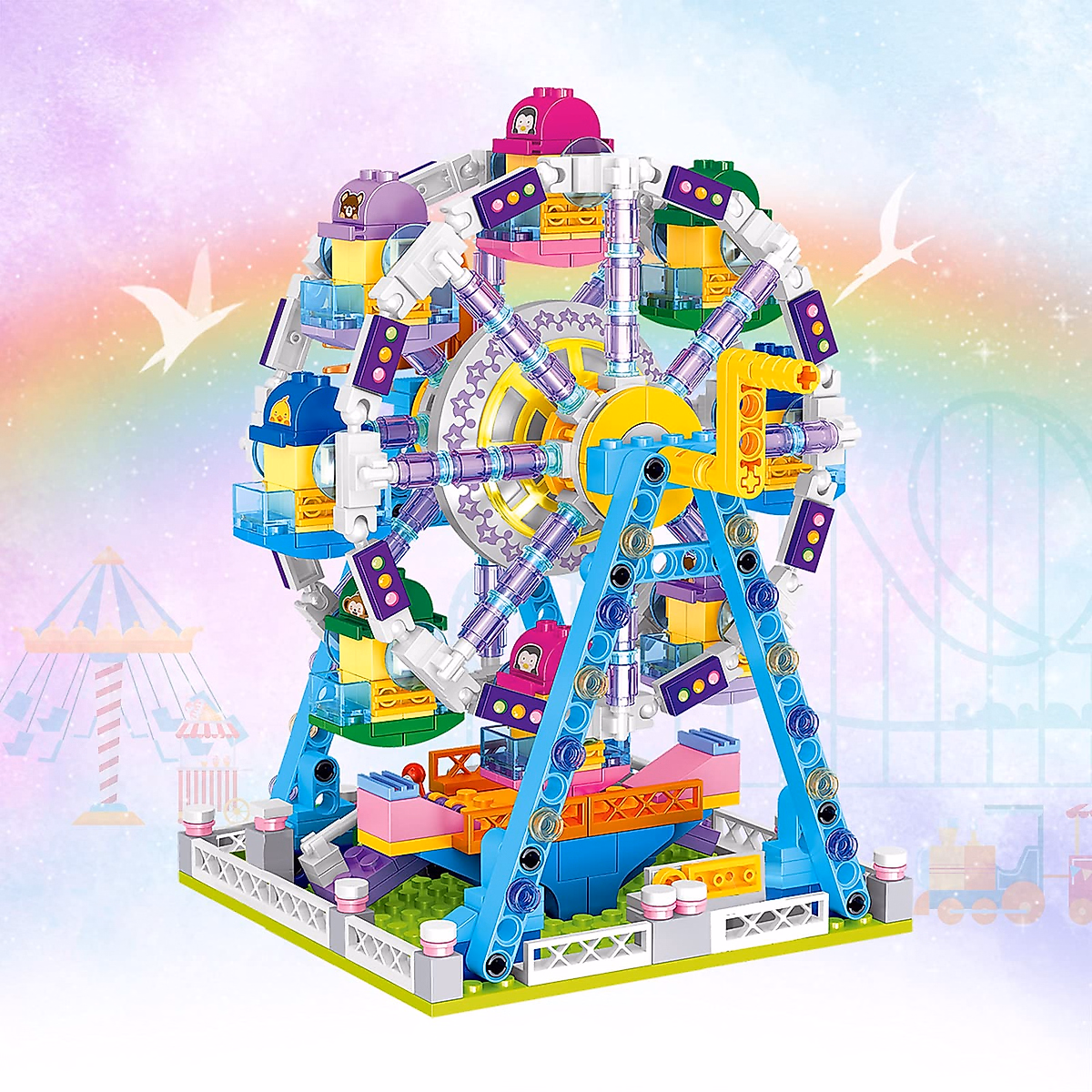 Girls Building Blocks Set Toy，653pcs Micro Mini Building Blocks, Ferris Wheel Toy, Carnival Amusement Park STEM Construction Kits for Kids, Girls Gift for Age 6-12 Years Old 4 (l) 4 (w) 5.5 (h) inch