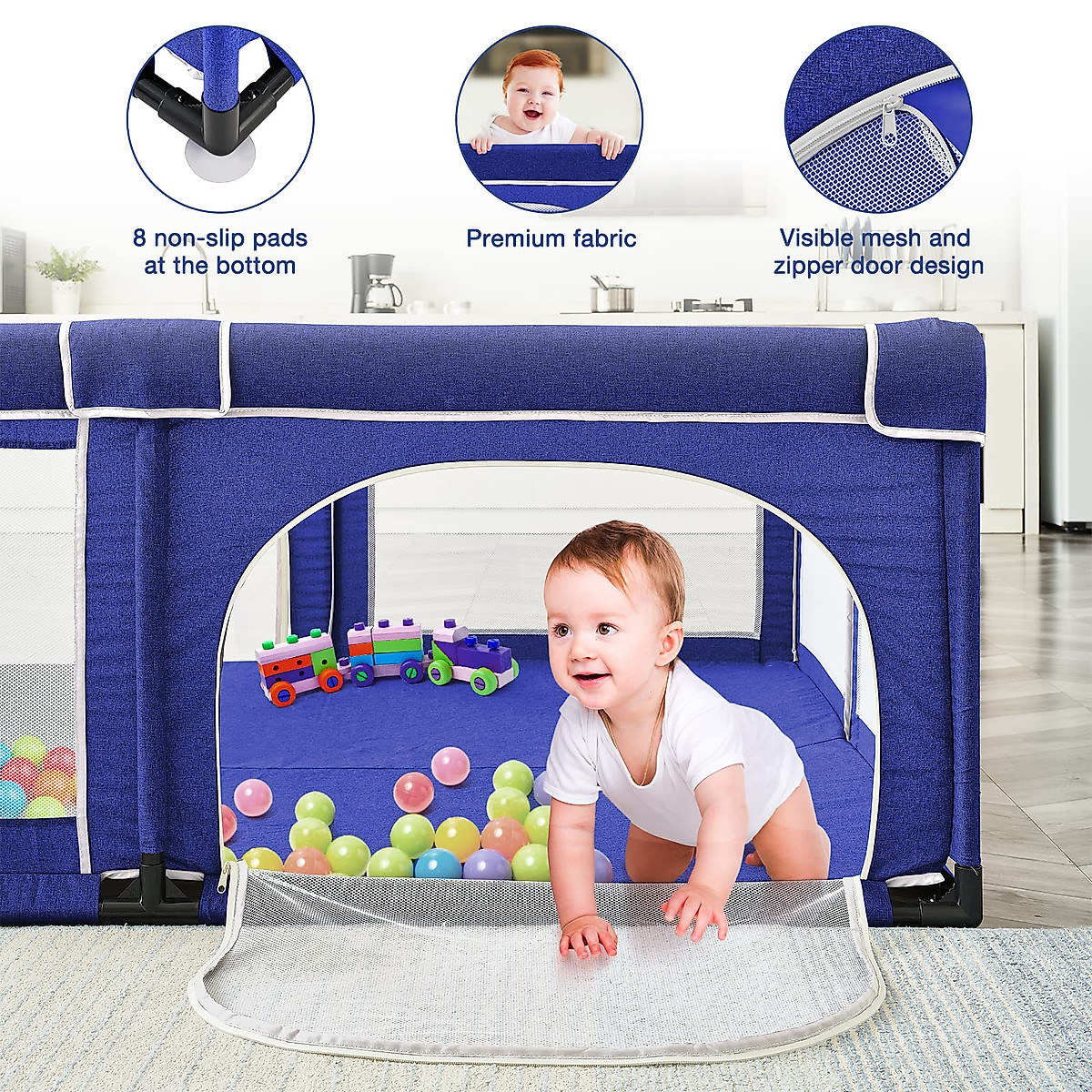 Baby Playpen , RONBEI 71x59in Extra Large Playpen for Babies and Toddlers, Baby Playard Playpen Breathable Mesh for Toddler/Infant Children