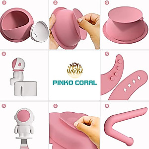 Pinko Coral Baby Led Weaning Supplies Silicone Baby Self Feeding Utensils with Suction Bowl Divided Plate Adjustable Baby Bib Soft Spoon Fork with Lid Drinking Cup Utensil