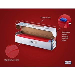 Disposable Table Cover: Durable Plastic Indoor/Outdoor Tablecloth 100' X 52" with Easy to Use Safe Cutter for Patio, Parties, Barbecue & Kitchen Table (Ruby Red)