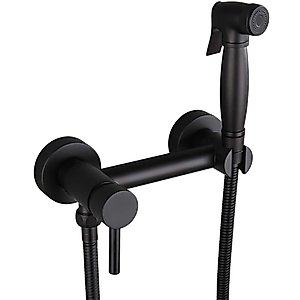 ifgswopq Bidet Spray Set, Toilet Bidet Set Black Brass Hot Cold Bathroom Toilet Shower Blow fed Spray Gun Nozzle Bidet Faucet Bathroom,A