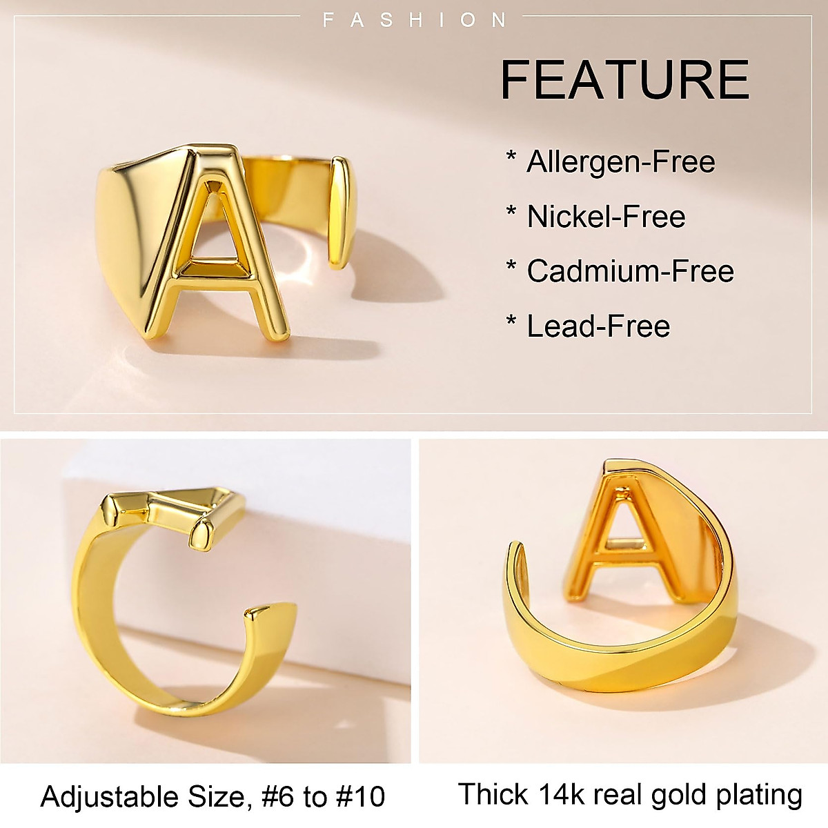Gold Initial A Rings for Women, GoldChic Jewelry Letter Adjustable Ring Womens Statement Rings for Party, Women’s Alphabet Ring Name Jewelry