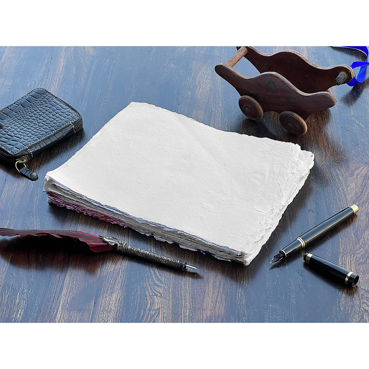 Watercolor Paper - Art Paper - Mixed Media Paper - Water Color Paper - Vintage Paper - 150 GSM Water Color Paper for Artists - Handmade Cotton deckled Edge Paper (A4 (11.7' X 8.3'), Off White)