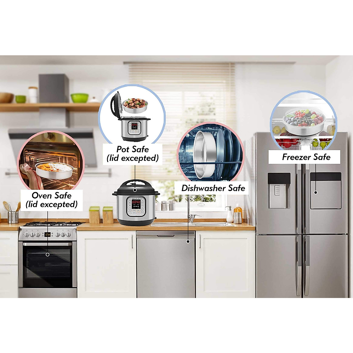 TeamFar 8 Inch Cake Pan, Stainless Steel Tiers Round Baking Cake Pans with Lids, Healthy & Heavy Duty, Dishwasher Safe & Easy Clean, Mirror Polish & Smooth Edge, Set of 4 (2 Pans + 2 Lids)