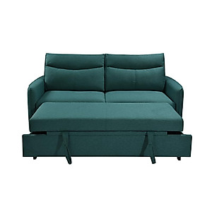 FANYE 74.5" W Futon Loveseat W/Pull Couch Bed and 2 Pillows,3 in 1 Reclining Backrest Love Seat Convertible Queen Size Sleeper & Sofabed for Home Apartment Office Living Room, Green