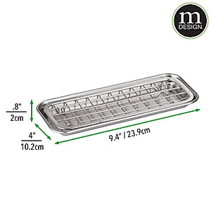 mDesign 2-Piece Sponge Tray for Kitchen Sink - Soap Holder for Kitchen Sink with Drainer Rack - Counter Caddy Dish for Scrubber and Sponges - Unity Collection - Brushed Chrome