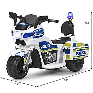 Costzon Kids Ride on Police Motorcycle, 6V Battery Powered Motorcycle Trike w/Horn, Headlight Police Light, 3-Wheel Design, Forward/Reverse, ASTM Certification, Gift for Boys Girls (White)