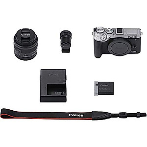 Canon EOS M6 Mark II Mirrorless Digital Camera Silver with 15-45mm Lens, EVF-DC2 Viewfinder Kit + Wide Angle Lens + 2X Telephoto Lens + Flash + SanDisk 32GB SD Memory Card + Accessory Bundle (Renewed)
