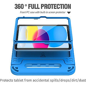 TIRIN Kids Case for New iPad 10th Generation 10.9 inch 2022 - with Built-in Screen Protector, Covertible Durable Lightweight Shockproof Handle Stand Kid-Proof 10.9” iPad 10th Gen Case for Kids, Blue