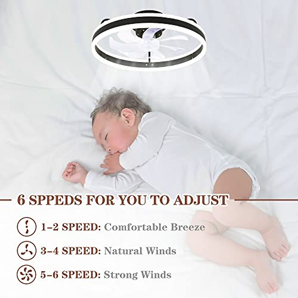 Bella Depot Ceiling Fans with Lights, Low Profile Ceiling Fan with Light, Flush Mount LED Ceiling Fan with Dimmable LED Lights, Reversible Blades, Timing, Smart APP Control for Bedroom (Black)