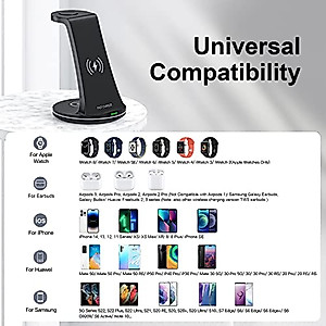 FEANS Wireless Charger 3 in 1 Fast Charging Station Wireless Charger Stand for iPhone 14/13/12/11/Pro/Max/XS/XR/8/Plus/SE, Samsung, for Apple Watch 8/7/6/5/4/3/2/1/SE, for AirPods 3/2/Pro with Adapter
