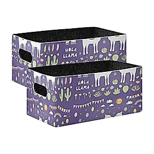 Llamas Cactus Flowers Storage Basket Felt Storage Bin Collapsible Shelves Basket Toy Storage Box Organizer for Kids Bedroom Magazine