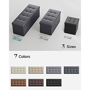 SONGMICS 43 Inches Folding Storage Ottoman Bench, Storage Chest, Footrest, Coffee Table, Padded Seat, Faux Leather, Holds up to 660 lb, Dark Gray ULSF070G01