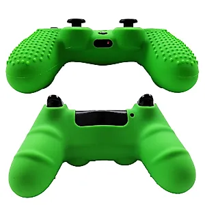 PS4 Controller Grips,Pandaren Studded Anti-Slip Silicone Cover Skin Set Compatible for PS4 /Slim/PRO Controller(Green Controller Skin x 1 + FPS PRO Thumb Grips x 8)